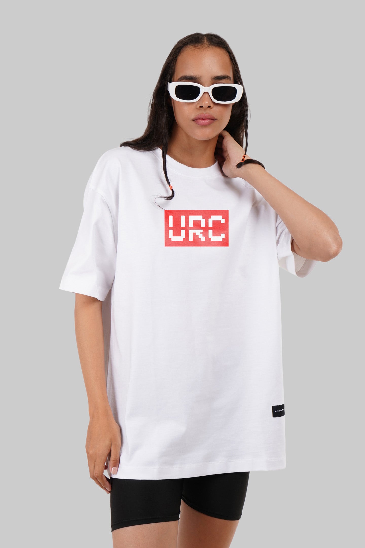 Shop URC Logo White Oversized Fit T-Shirt Women