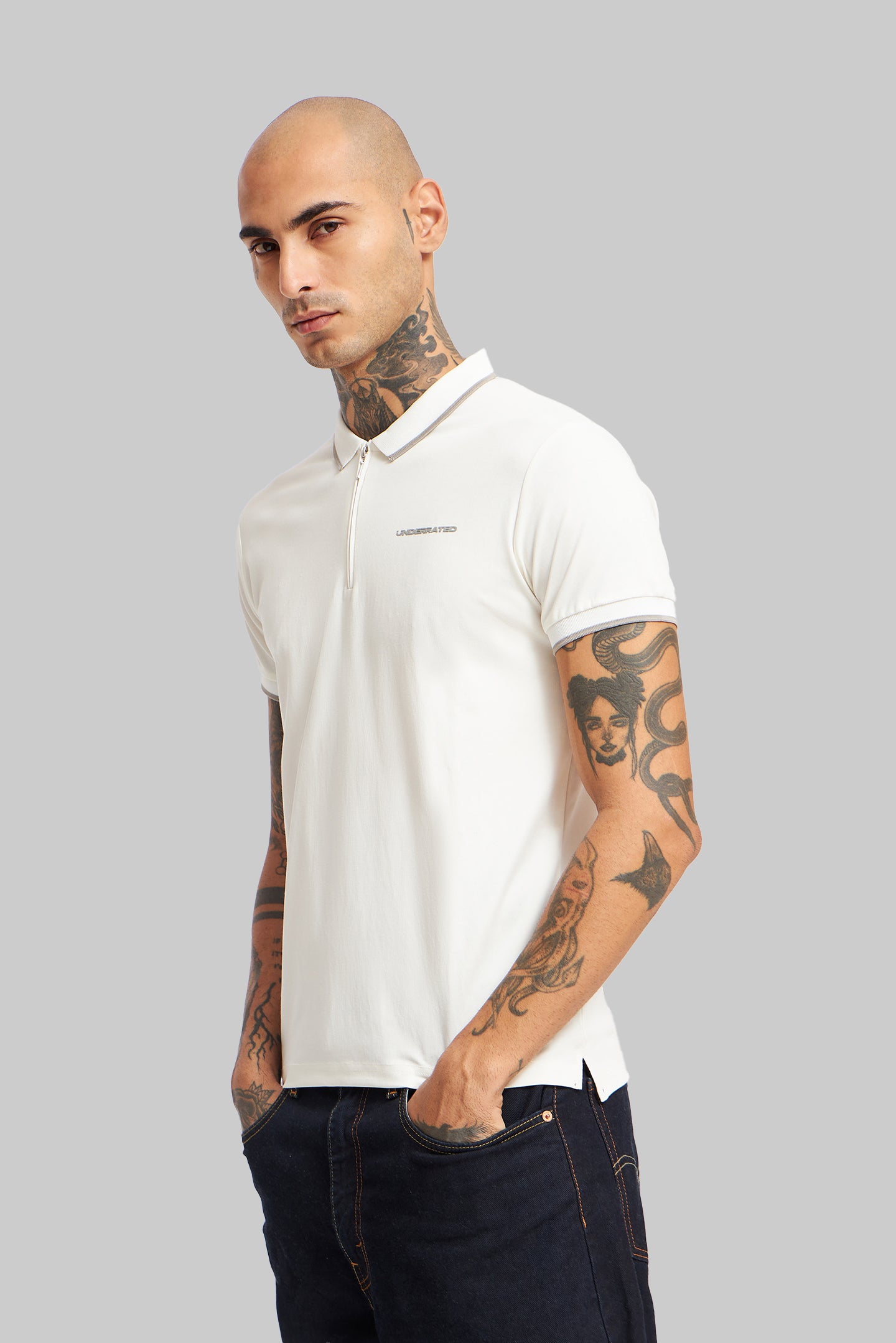 Shop Off White Zipper Placket Polo T-Shirt