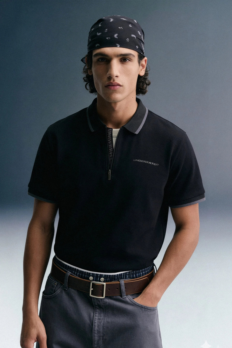 Shop Black Zipper Placket Polo T-Shirt