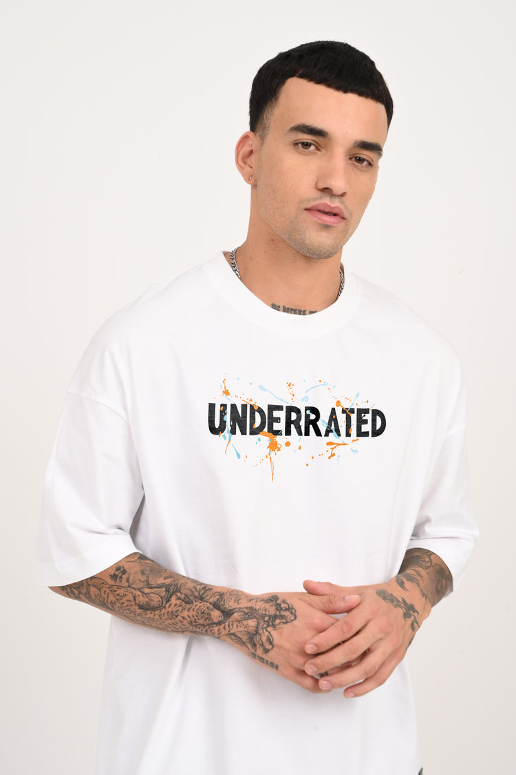 Shop Underrated Club Splashed URC White Oversized T-shirt Men - Front ...