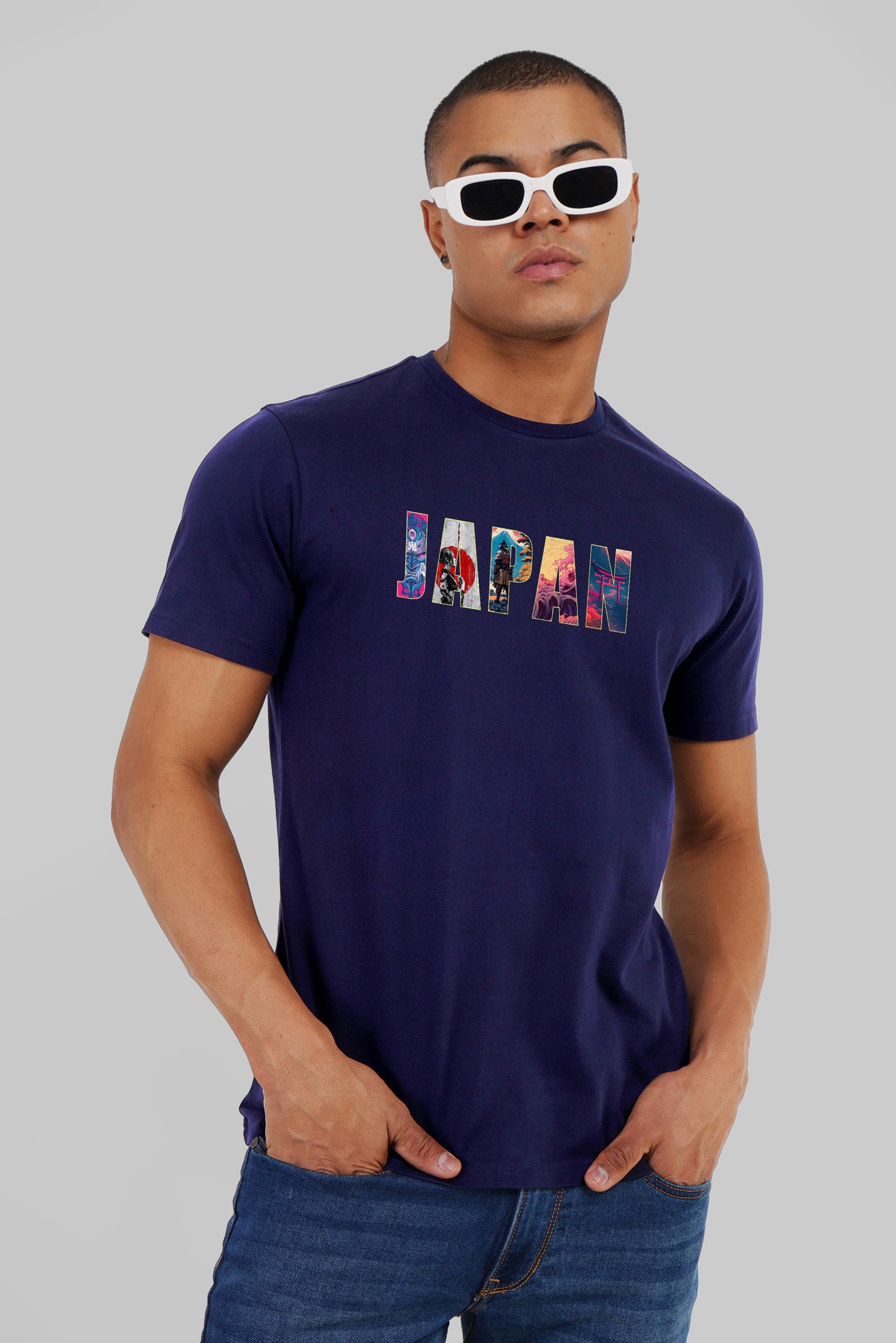 Shop Japan Navy Blue Regular Fit T-Shirt Men