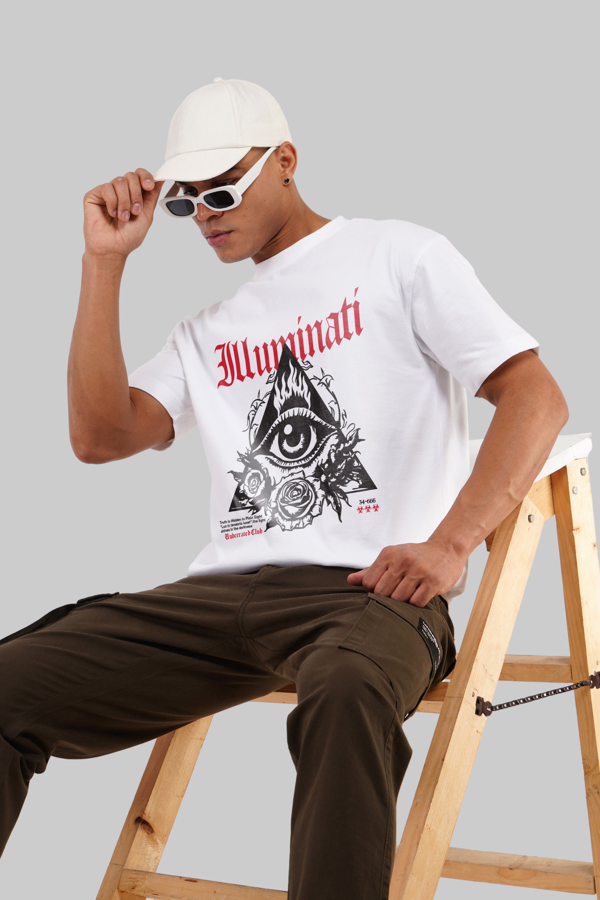 Shop Illuminati White Oversized Fit T-Shirt Men