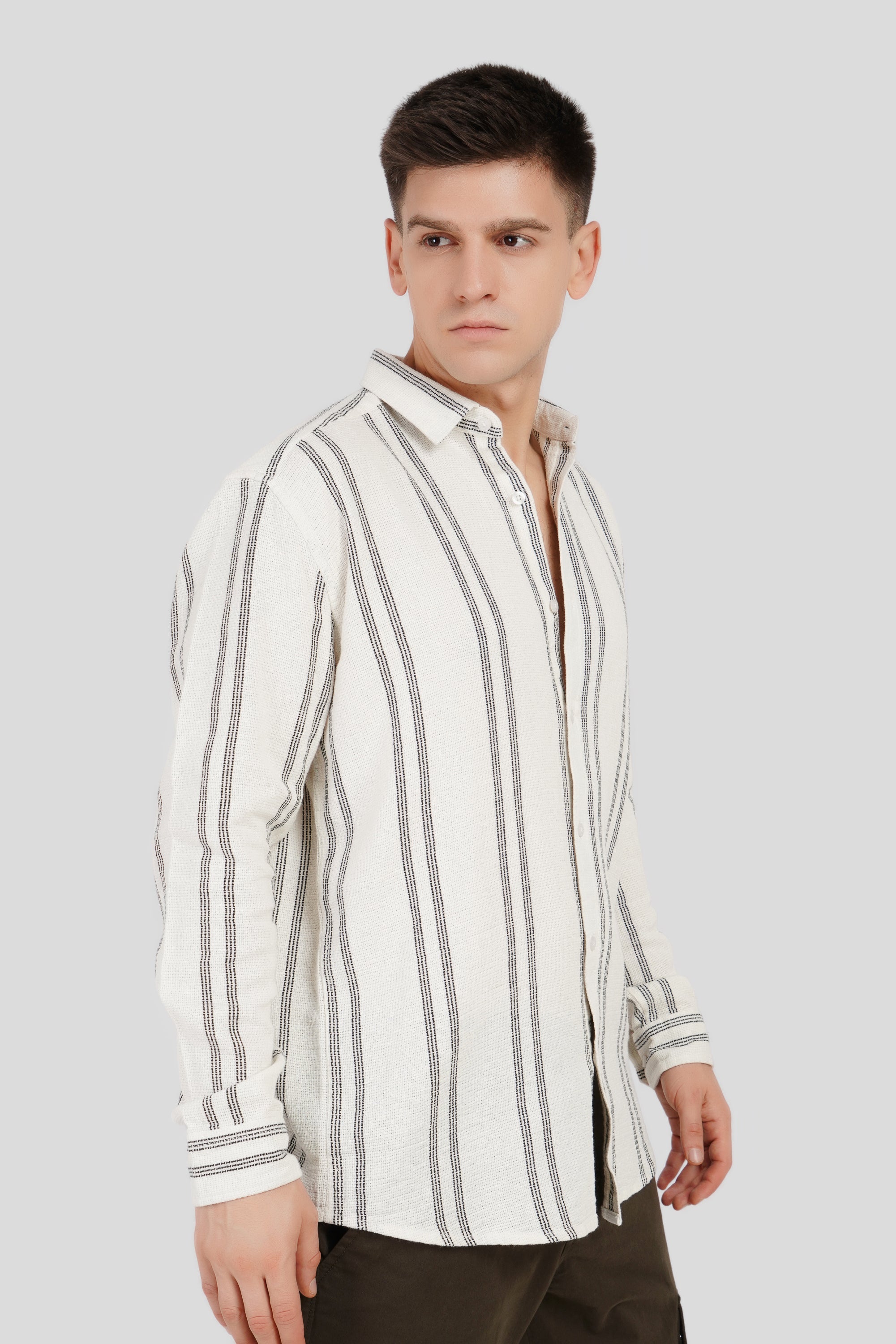 Shop Off White Striped Textured Shirt Online – Underrated Club