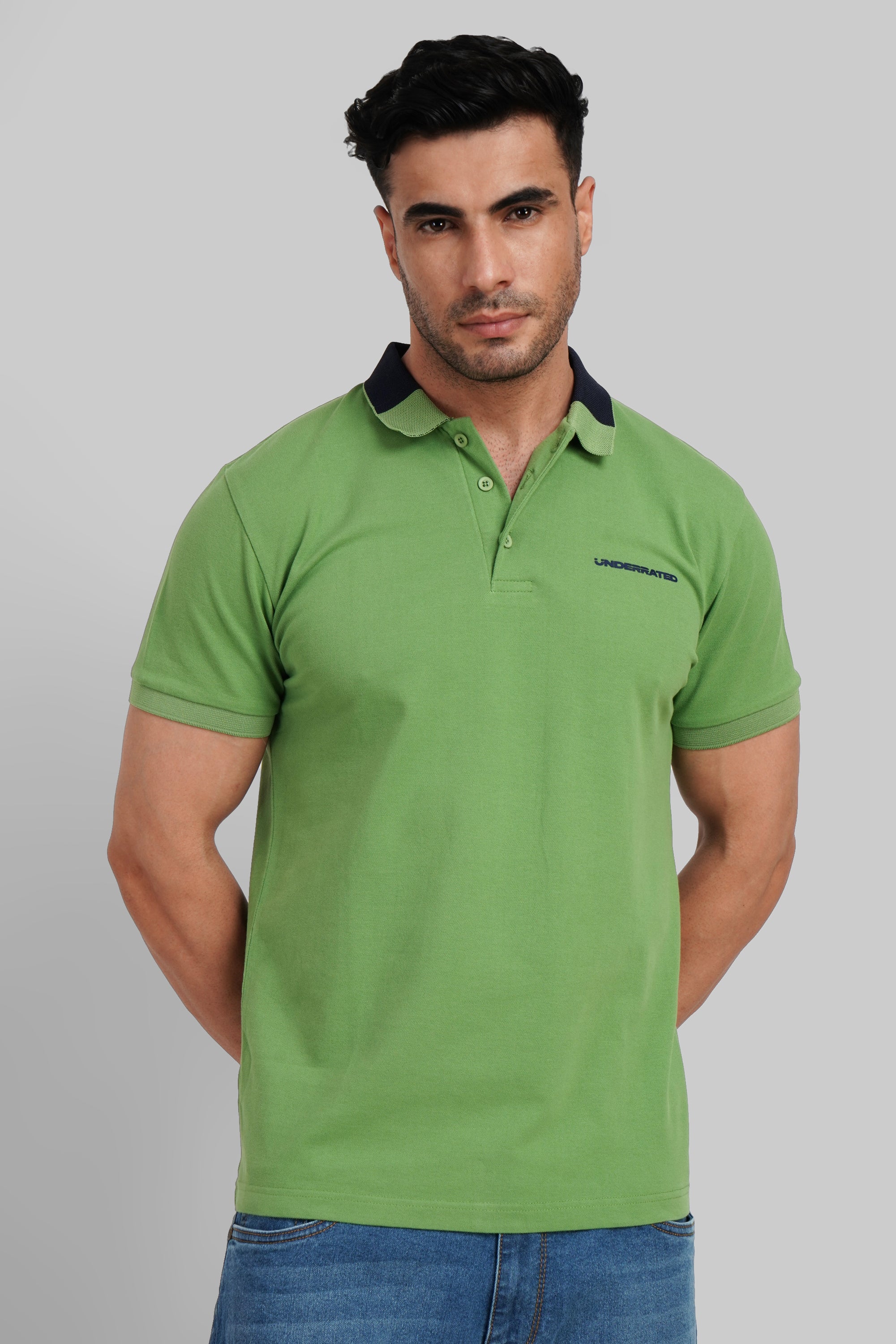 Shop Green Contrast Collar Polo T-Shirt